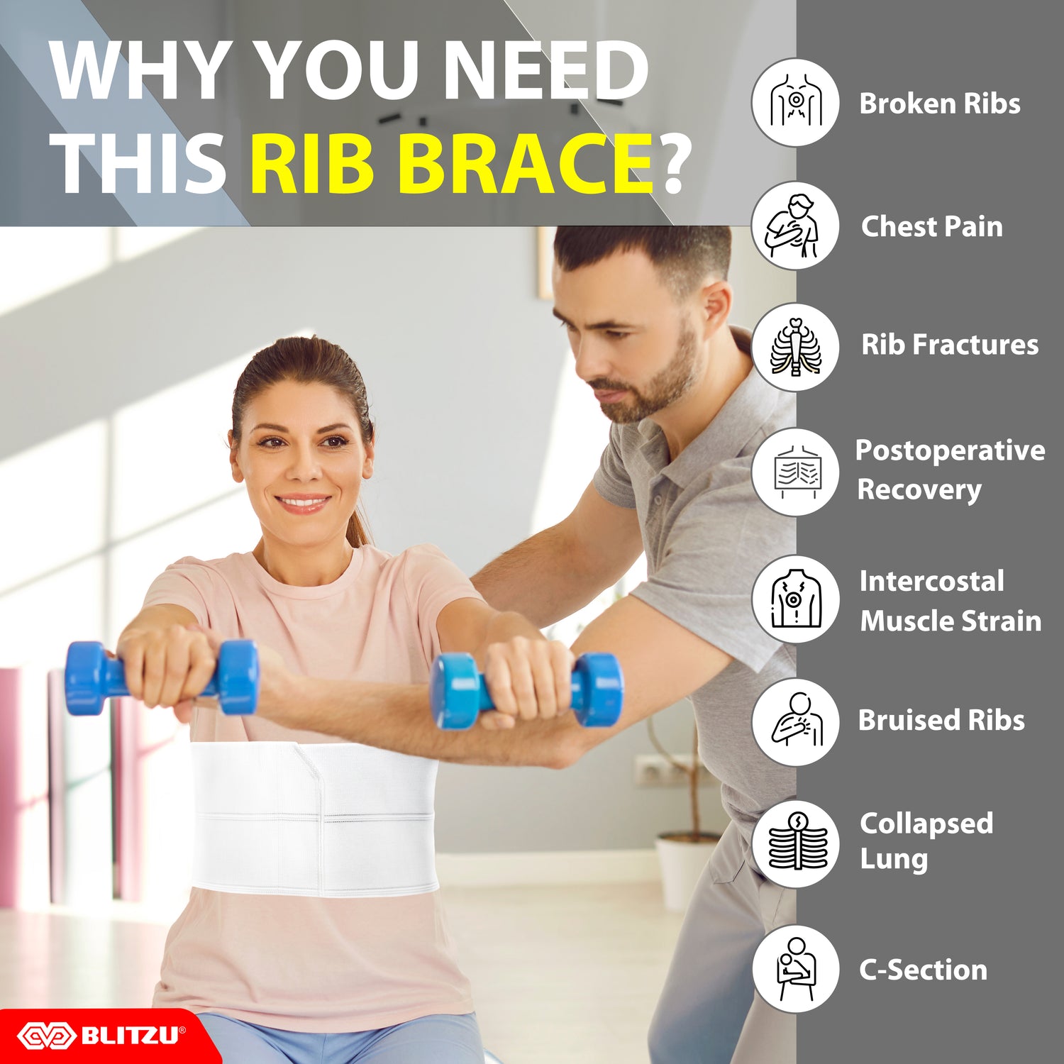 Broken Rib Brace, Rib Injury Chest Wrap Belt – BLITZU