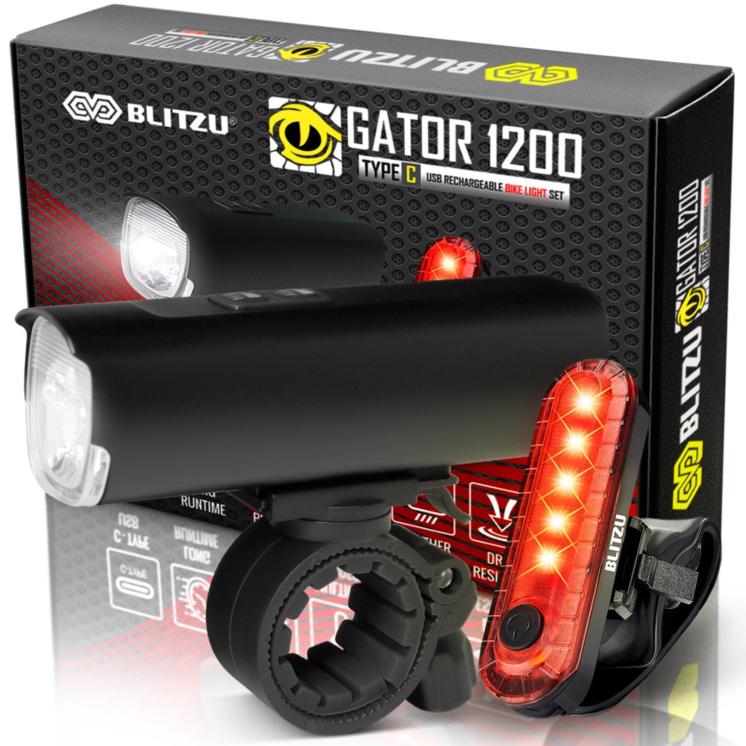 Gator™ 1200 Front Bike Light With Cyborg 120t Taillight – BLITZU