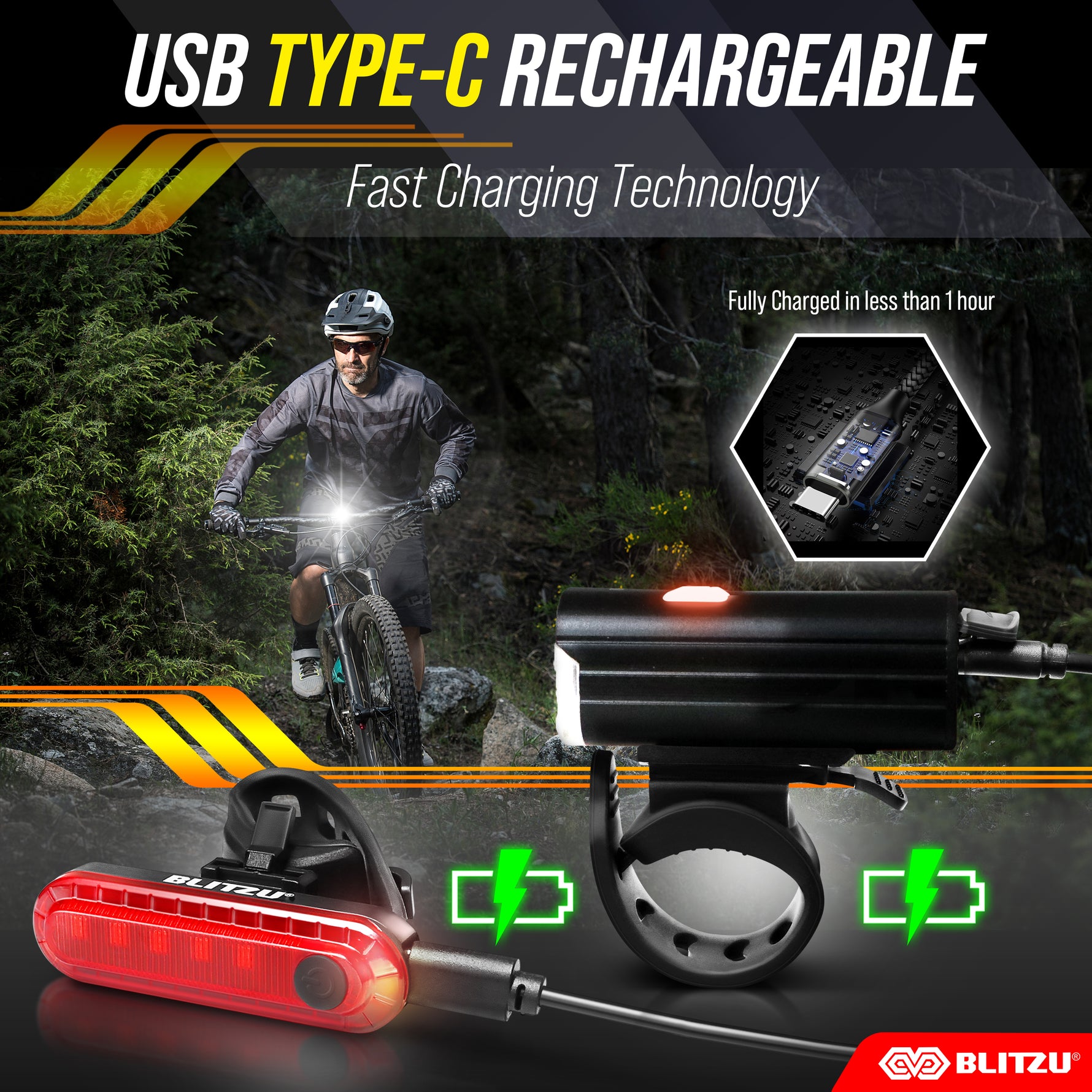 Gator™ 450 Front Bike Light With Cyborg 120t Taillight | BLITZU