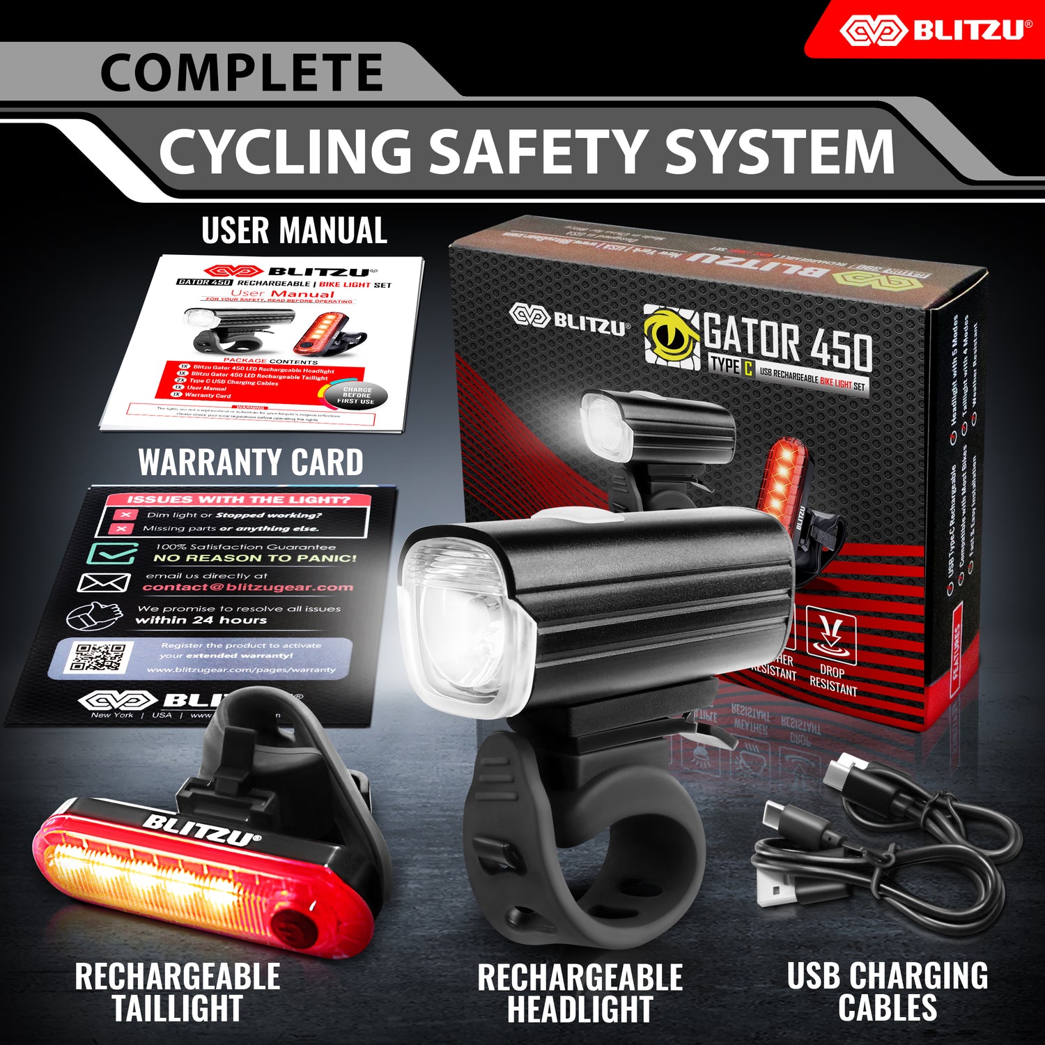 Gator™ 450 Front Bike Light With Cyborg 120t Taillight | BLITZU